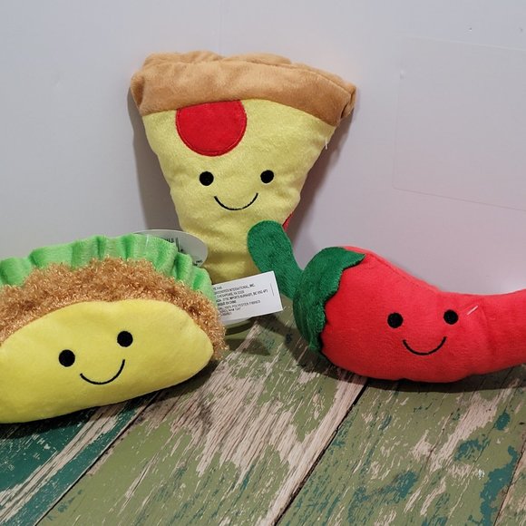 Toys | Set Of 3 Foody Plush Stuffed Animals Taco Pepper Pizza | Poshmark